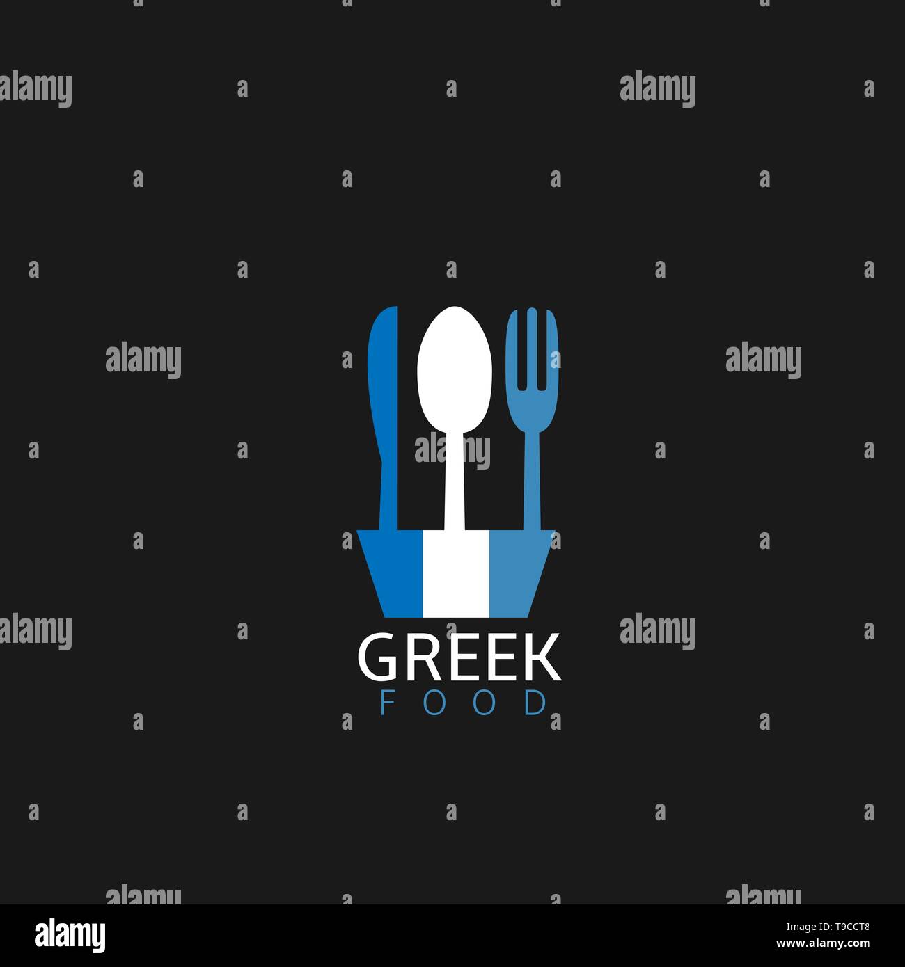 Greek food icon. Greek flag symbol Spoon fork and knife icons Stock ...