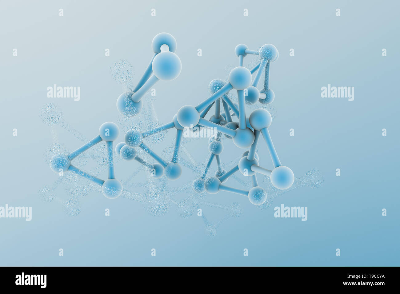 3d rendering, blue chemical formula with particle effects. Computer ...