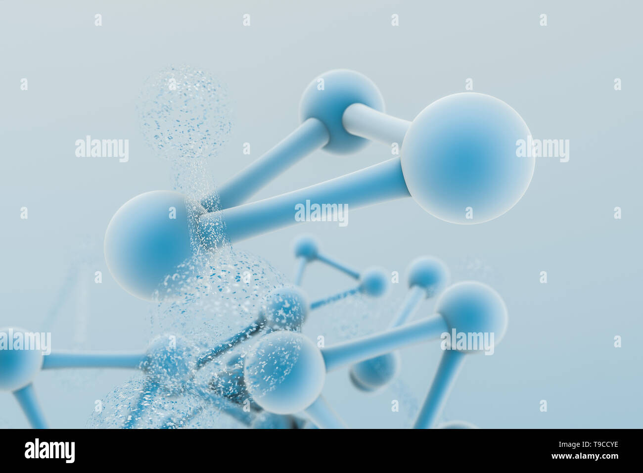 3d rendering, blue chemical formula with particle effects. Computer ...