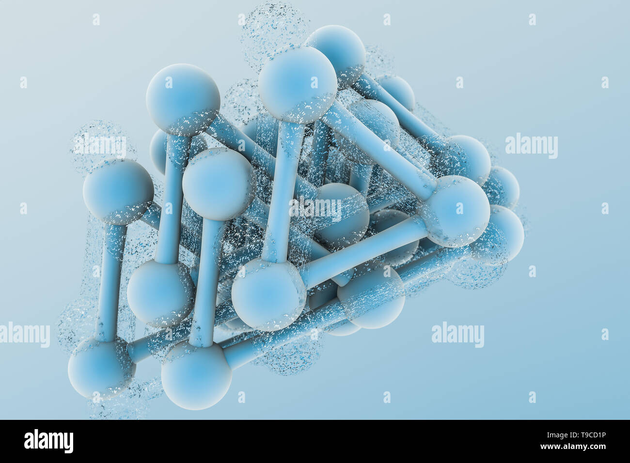 3d rendering, blue chemical formula with particle effects. Computer ...
