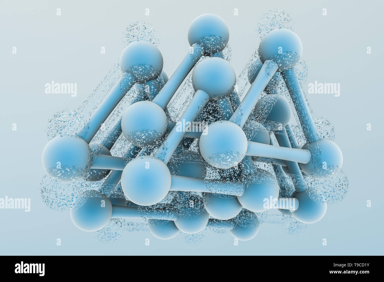3d rendering, blue chemical formula with particle effects. Computer ...