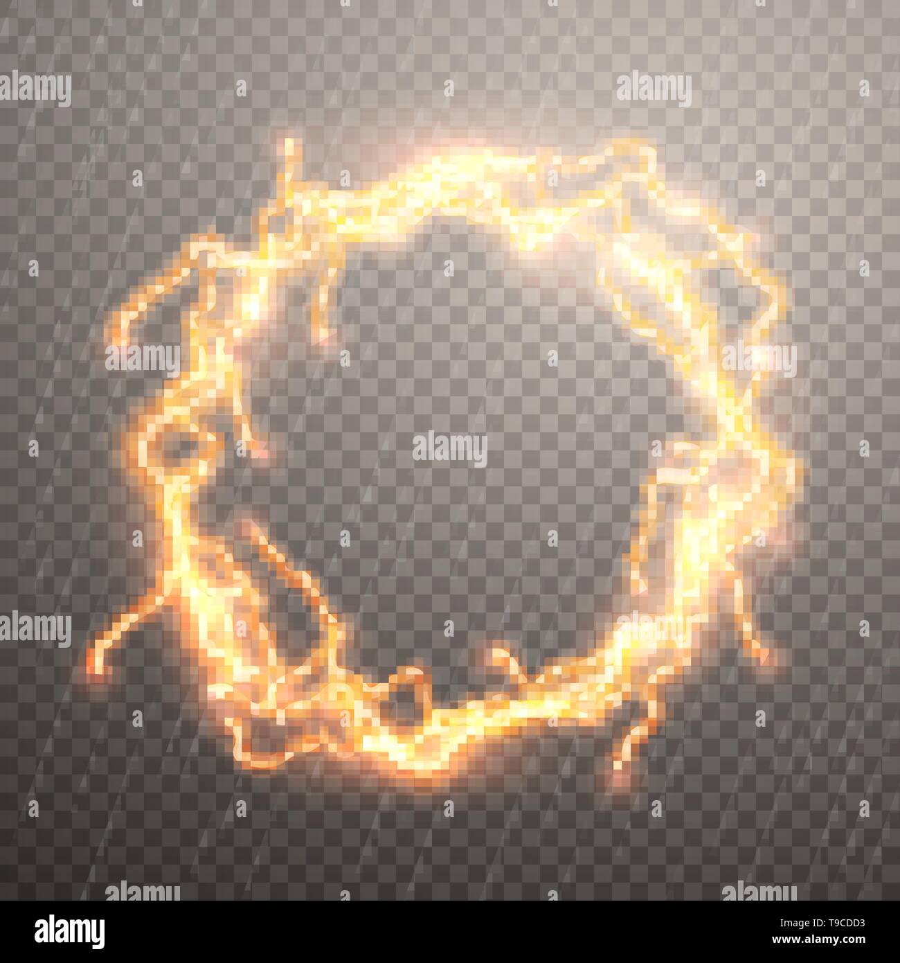 Realistic lightnings with transparency for design. Circle surrounded by ...