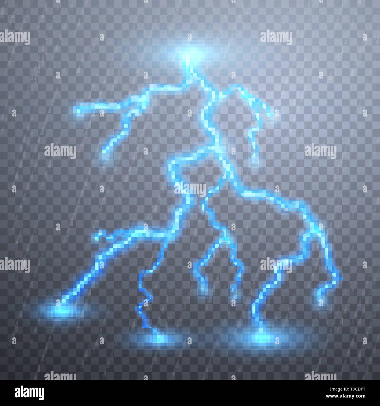 Realistic lightnings with transparency for design. Thunder-storm and ...