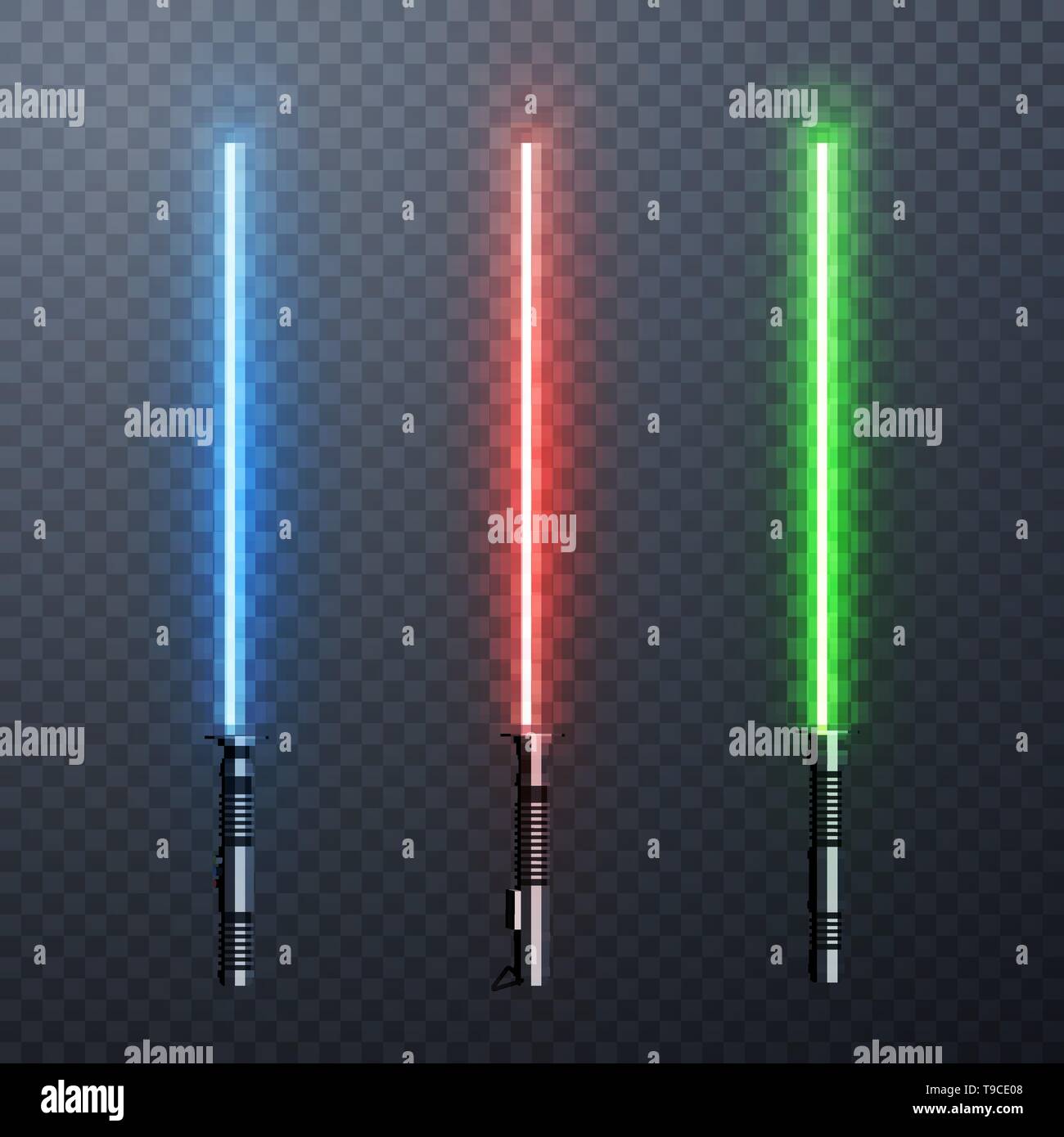 Set of three realistic light swords isolated on transparent background ...