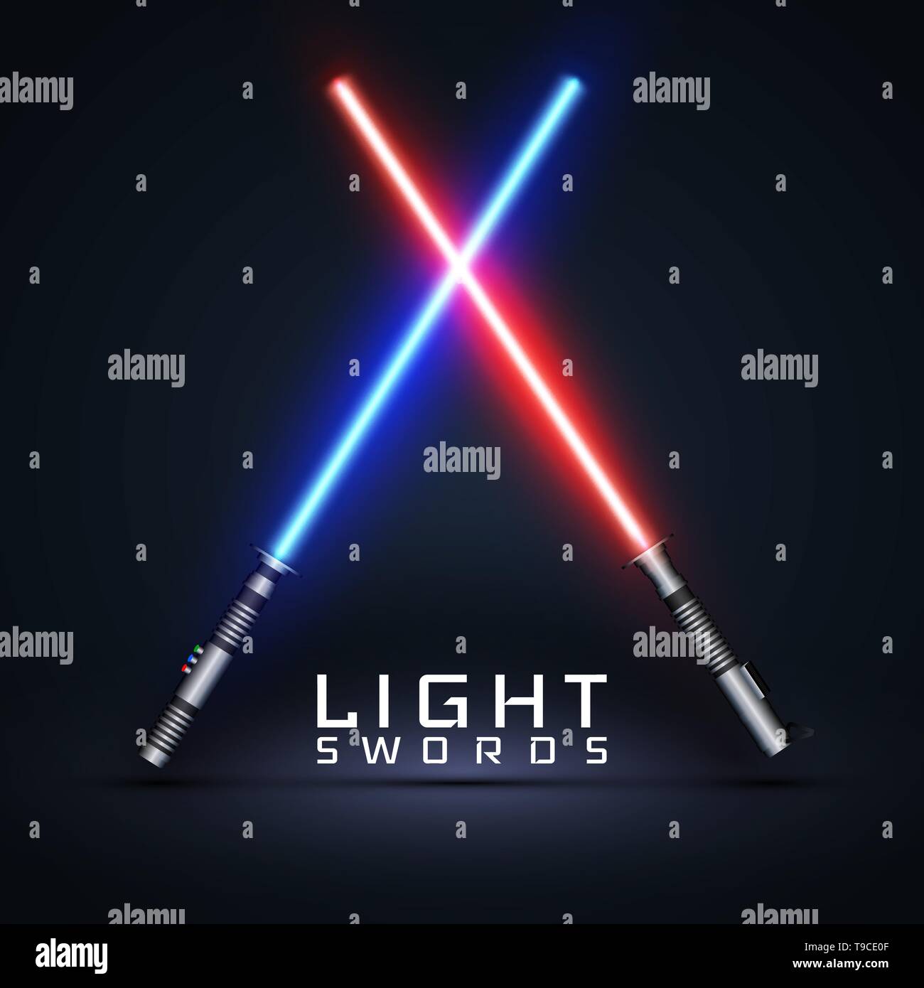 Neon light swords. Crossed light sabers isolated on darck background ...
