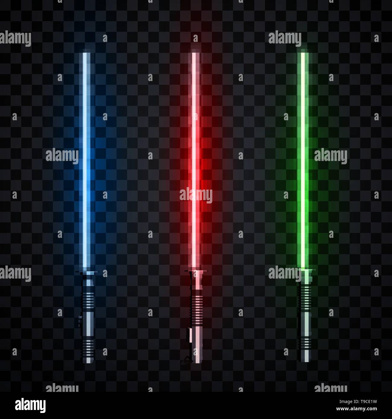 Set of three realistic light swords isolated on transparent background ...