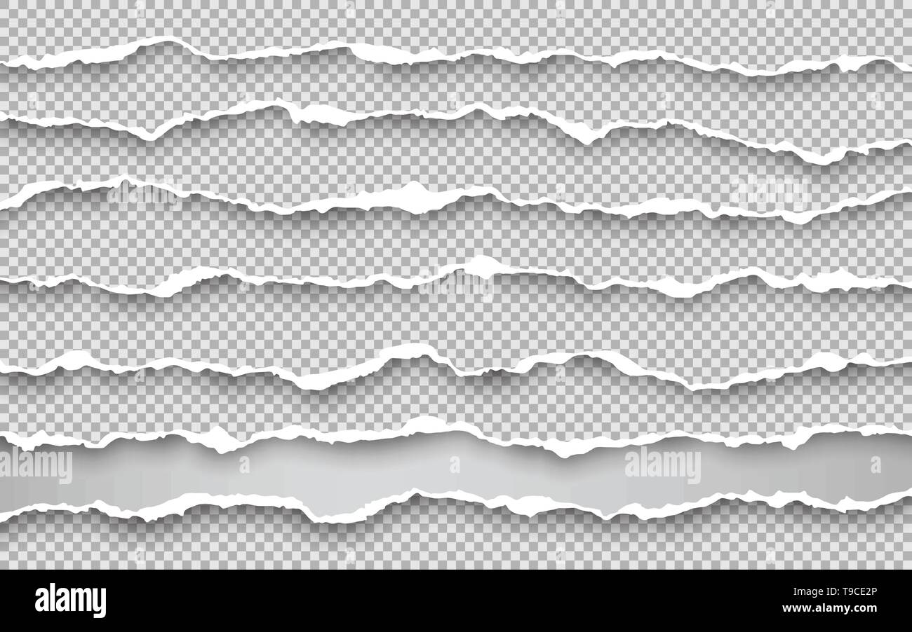 Horizontal torn paper edge. Ripped squared horizontal white paper ...