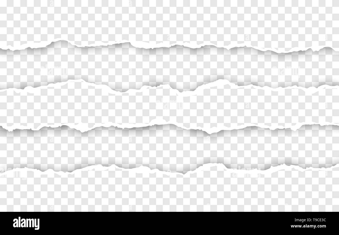 Horizontal torn paper edge. Ripped squared horizontal white paper ...