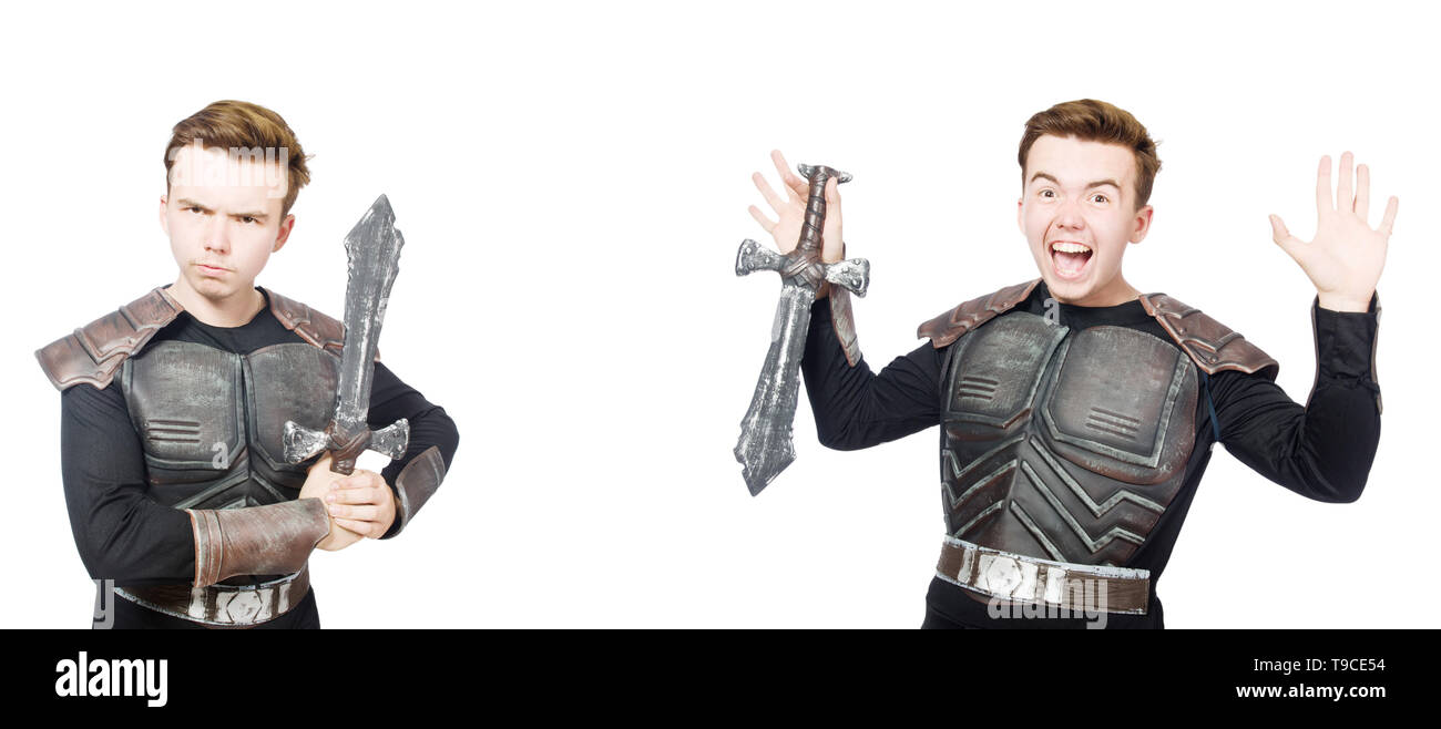 Young funny man in armour suit Stock Photo - Alamy