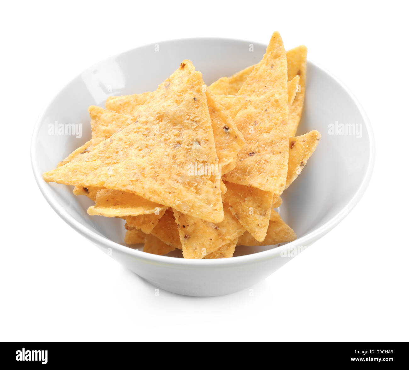 Bowl with corn chips on white background Stock Photo - Alamy