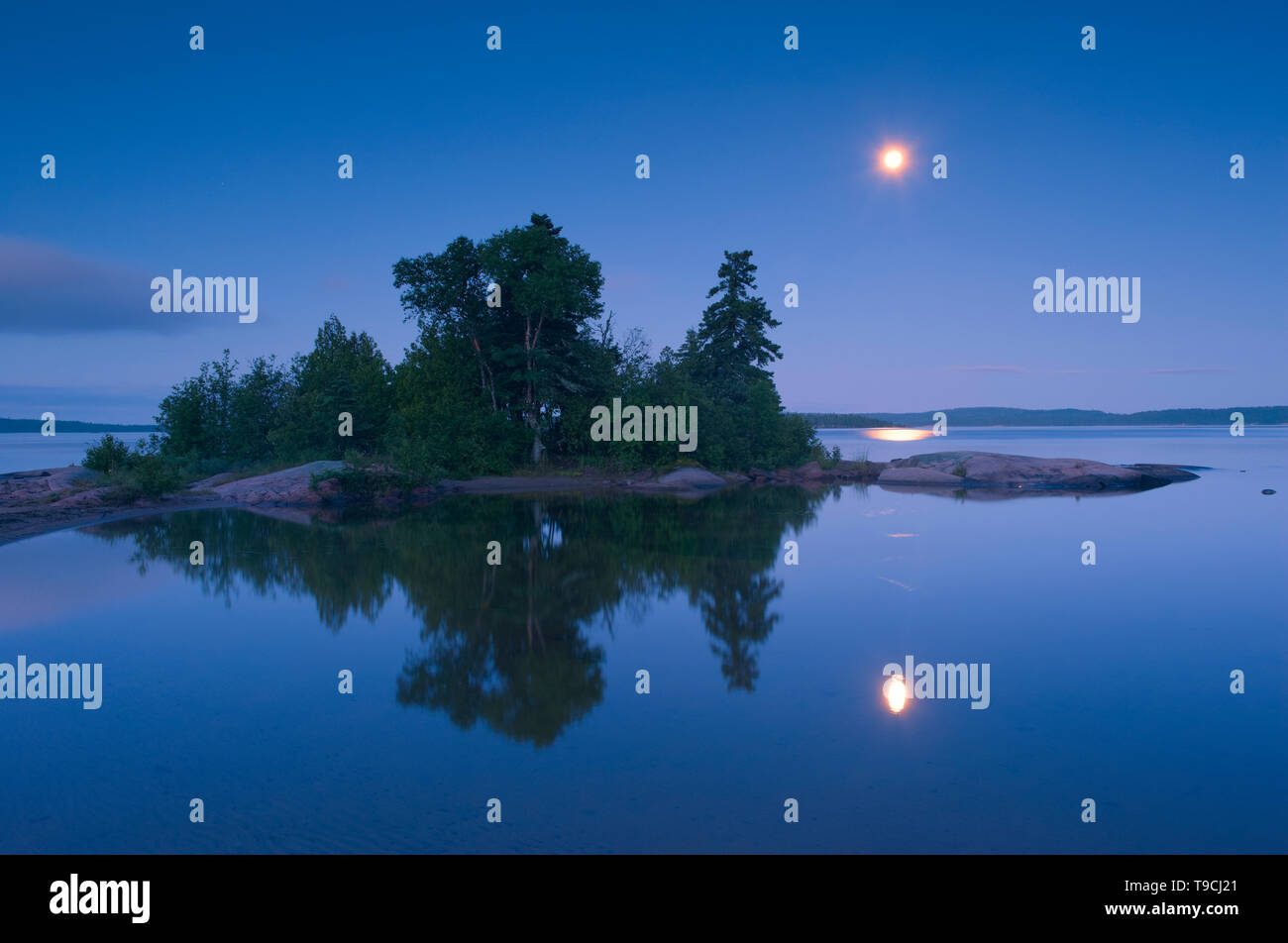 Moon over Lake Superior and Caron Island Rossport Ontario Canada Stock ...
