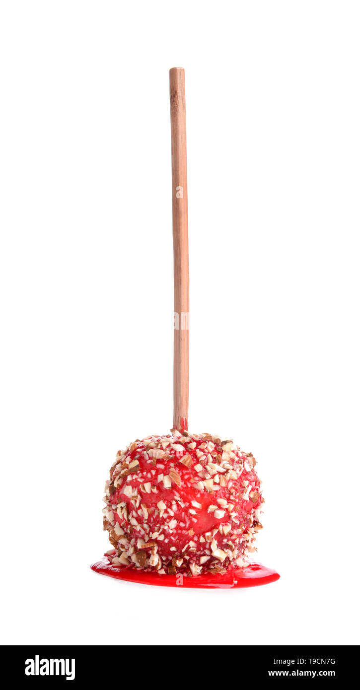 Delicious candy apple on white background Stock Photo - Alamy