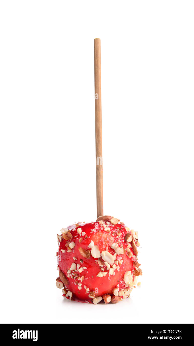 Delicious candy apple on white background Stock Photo - Alamy