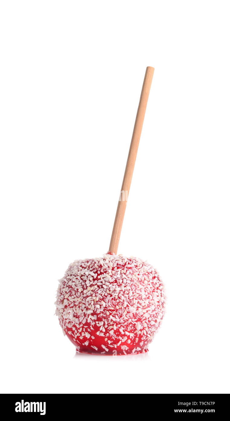 Delicious candy apple on white background Stock Photo - Alamy