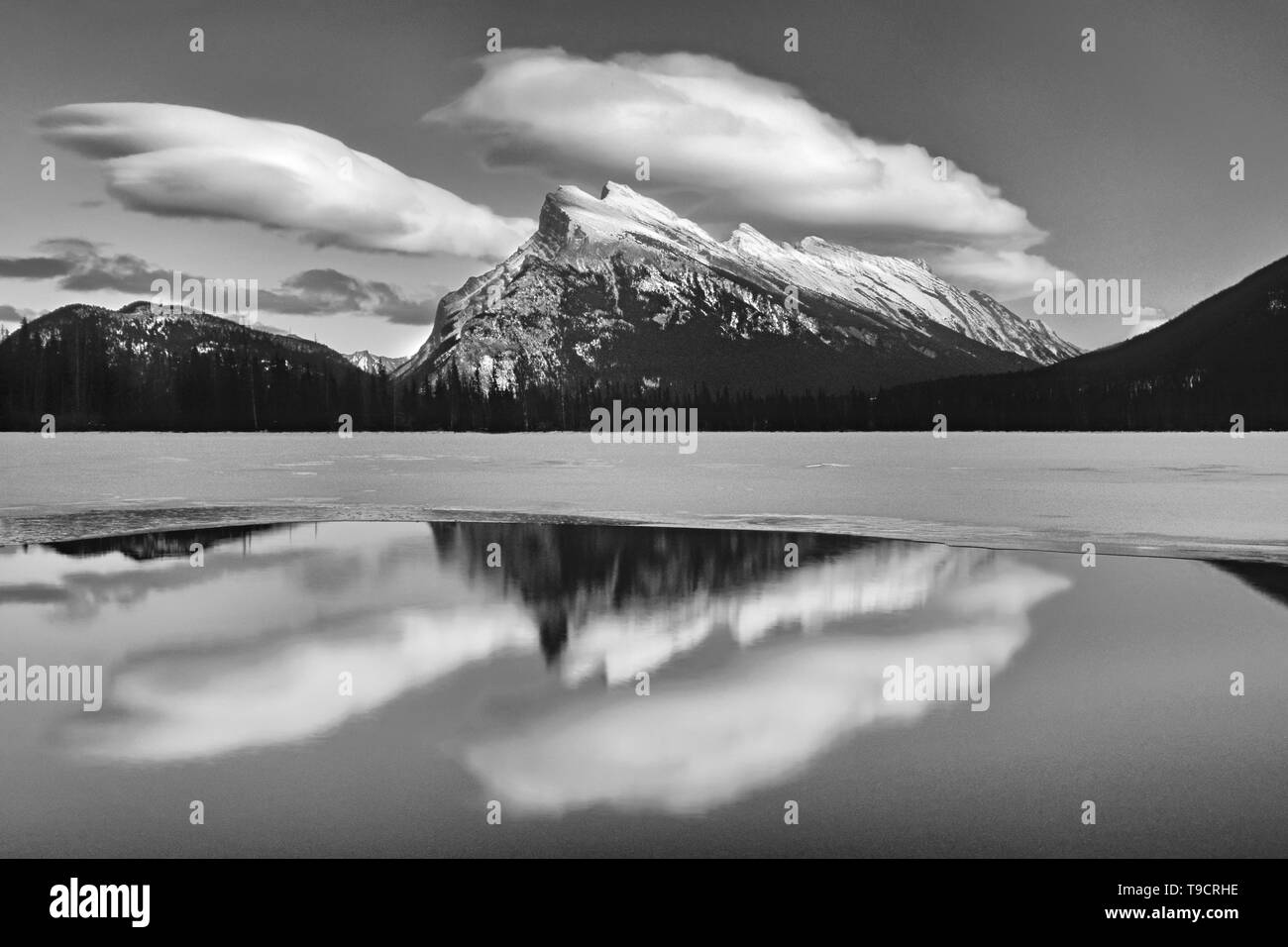 Mt rundle reflected in vermillion lake banff national park hi-res stock ...