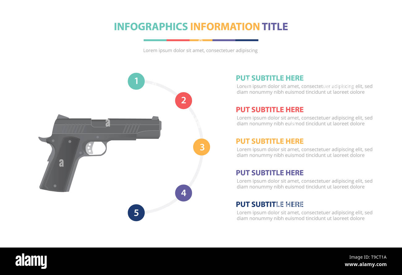 pistol gun infographic template concept with five points list and ...