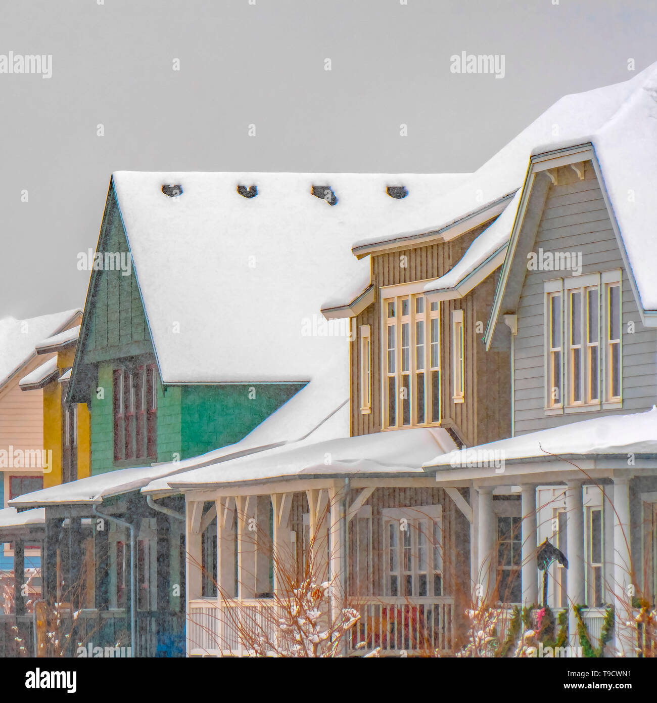 Square Snow topped homes in Daybreak during winter Stock Photo - Alamy