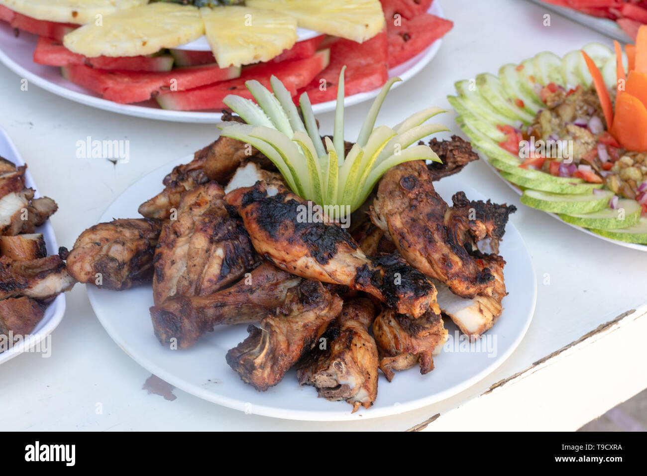Beautiful arrangement of BBQ'ed chicken in El Nido, Palawan Stock Photo ...