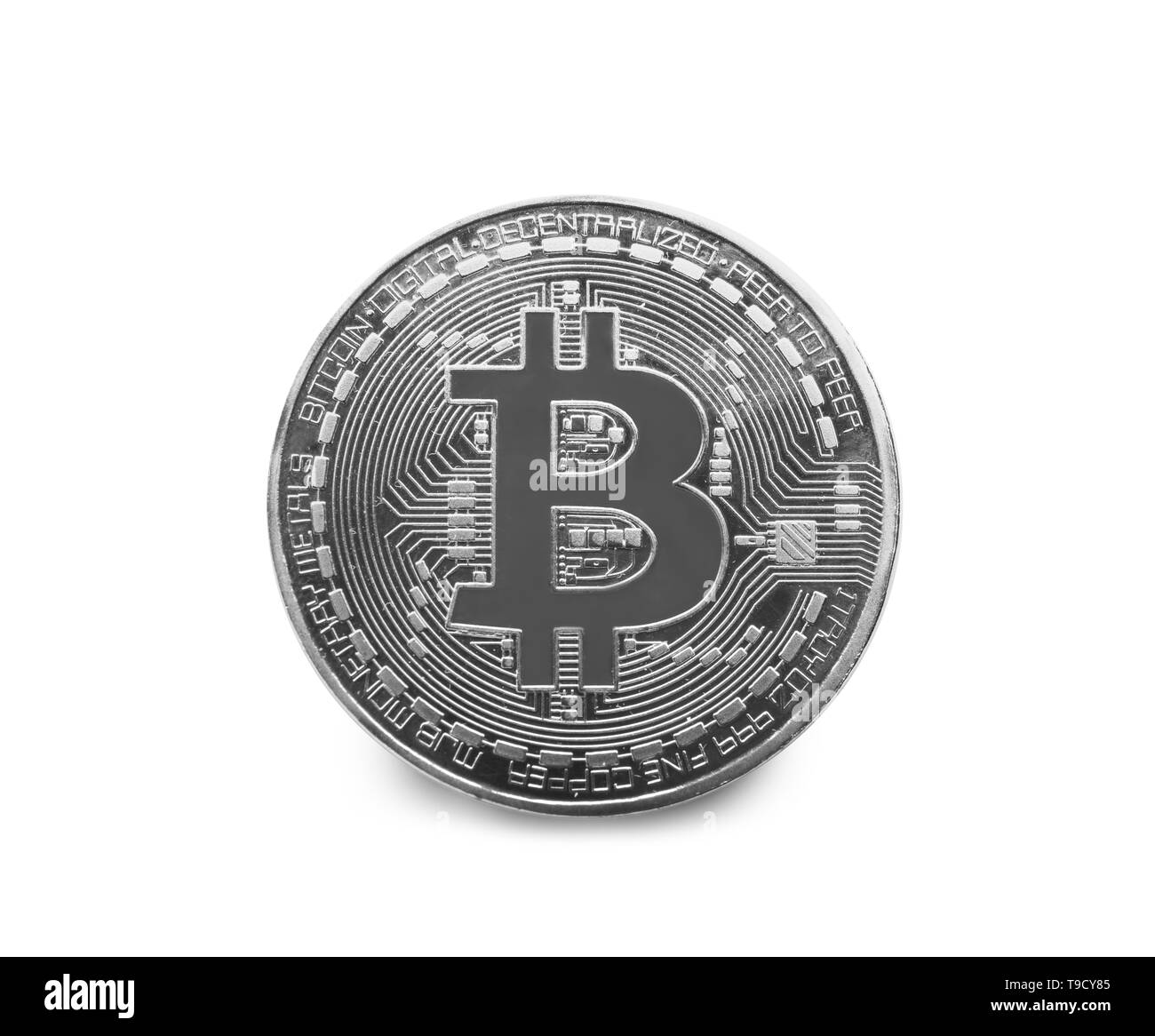 Silver bitcoin on white background Stock Photo - Alamy