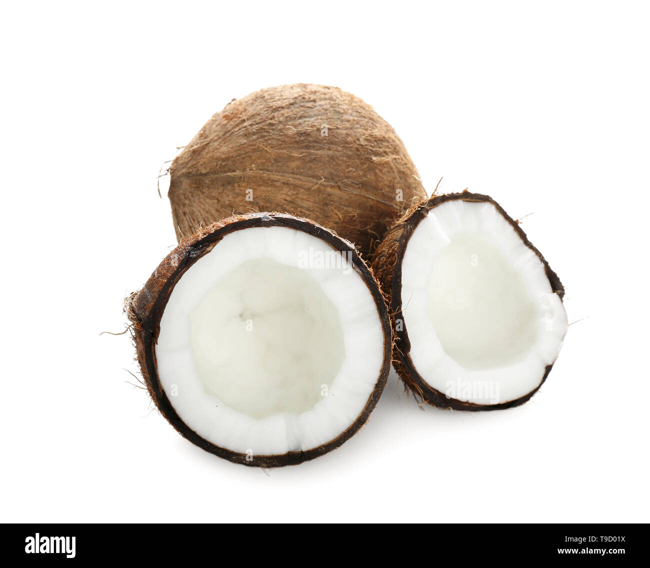 Ripe coconuts on white background Stock Photo - Alamy
