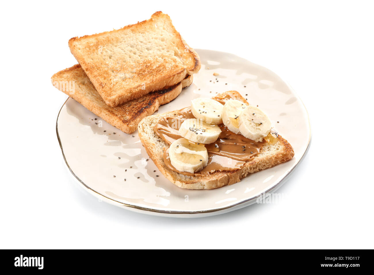 Plate with sweet toasts on white background Stock Photo - Alamy
