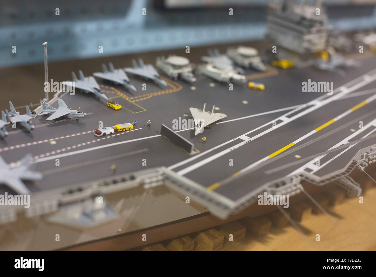 A detail of a model of the USS Enterprise aircraft carrier on display ...