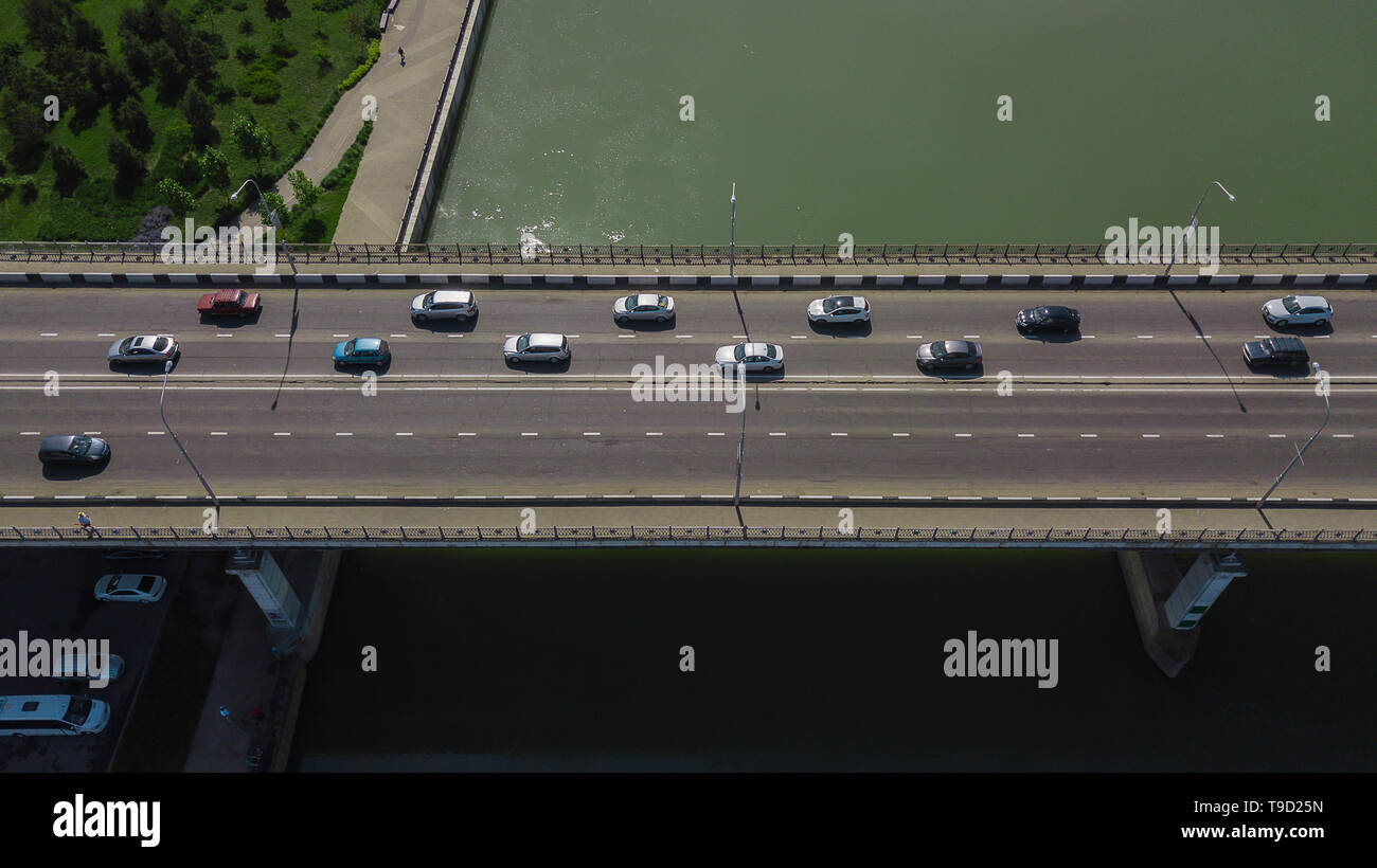 Aerial road view of traffic jam on a car bridge Stock Photo - Alamy