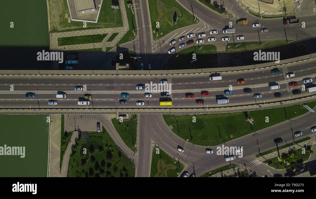 Aerial road view of traffic jam on a car bridge Stock Photo - Alamy