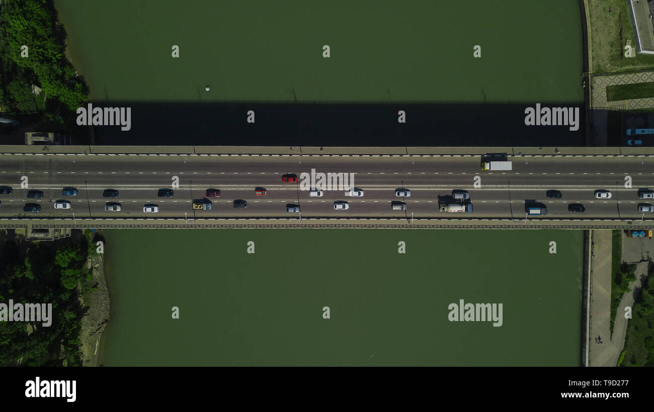 Aerial road view of traffic jam on a car bridge Stock Photo - Alamy