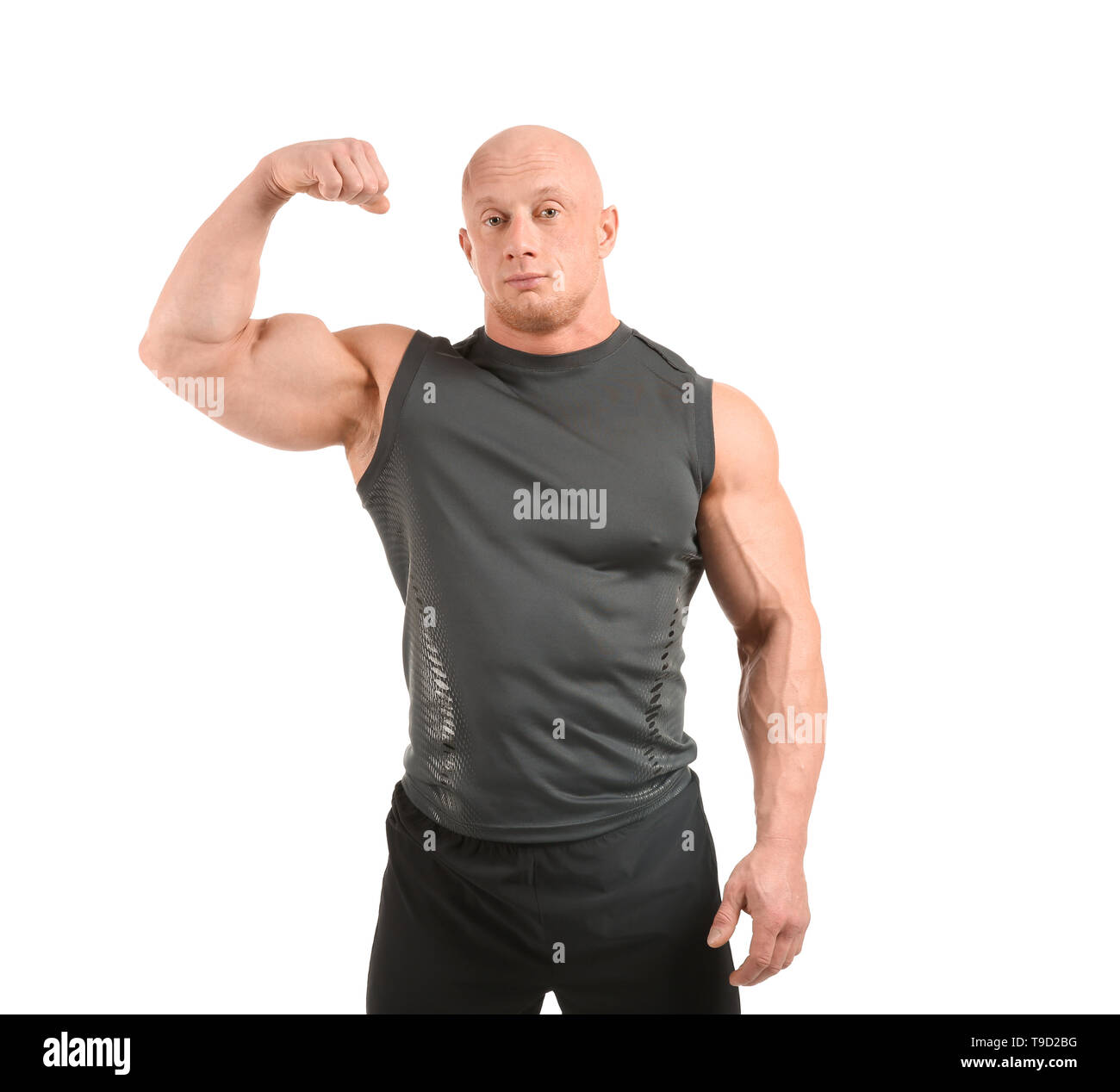Muscular bodybuilder on white background Stock Photo - Alamy