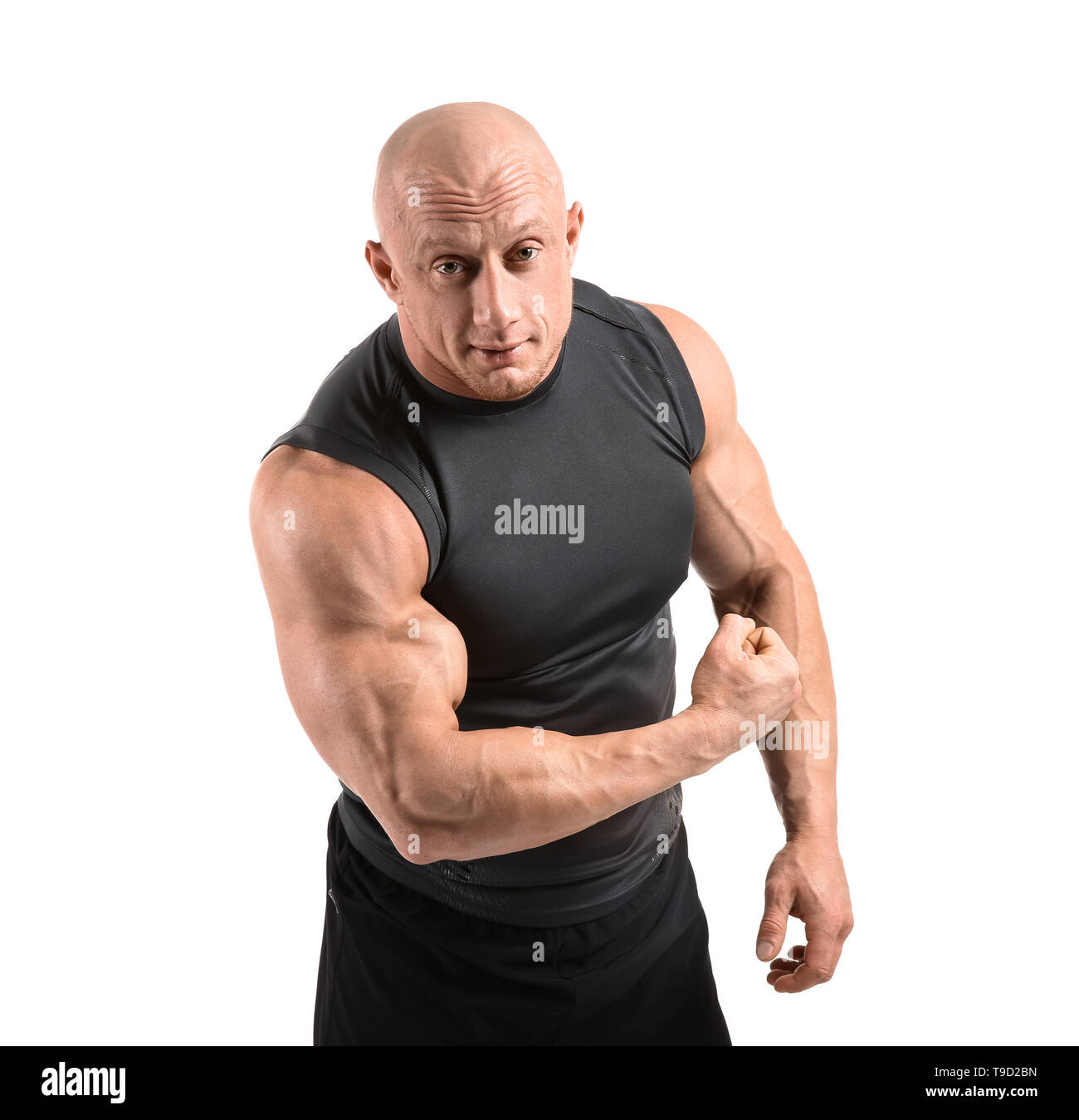 Muscular bodybuilder on white background Stock Photo - Alamy