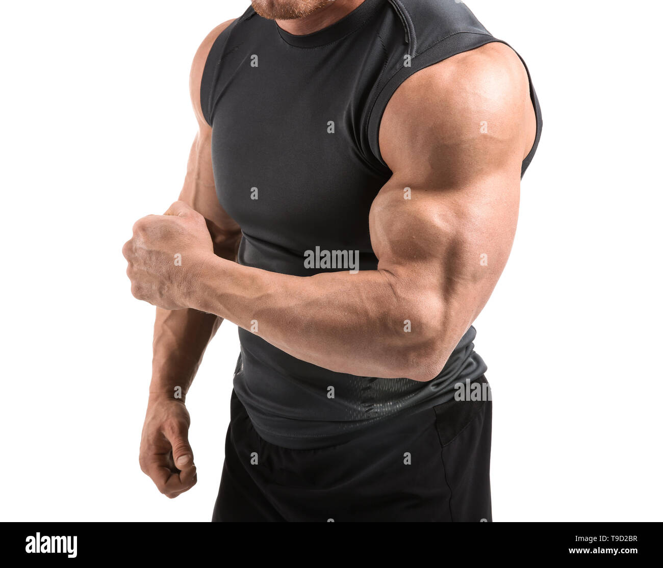 Muscular bodybuilder on white background Stock Photo - Alamy