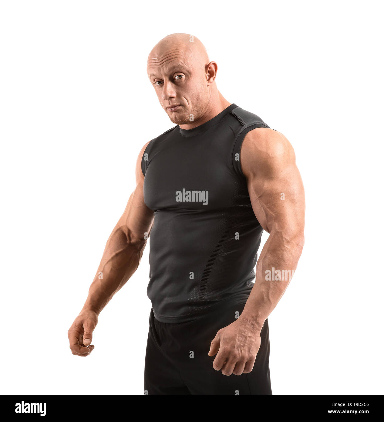 Muscular bodybuilder on white background Stock Photo - Alamy