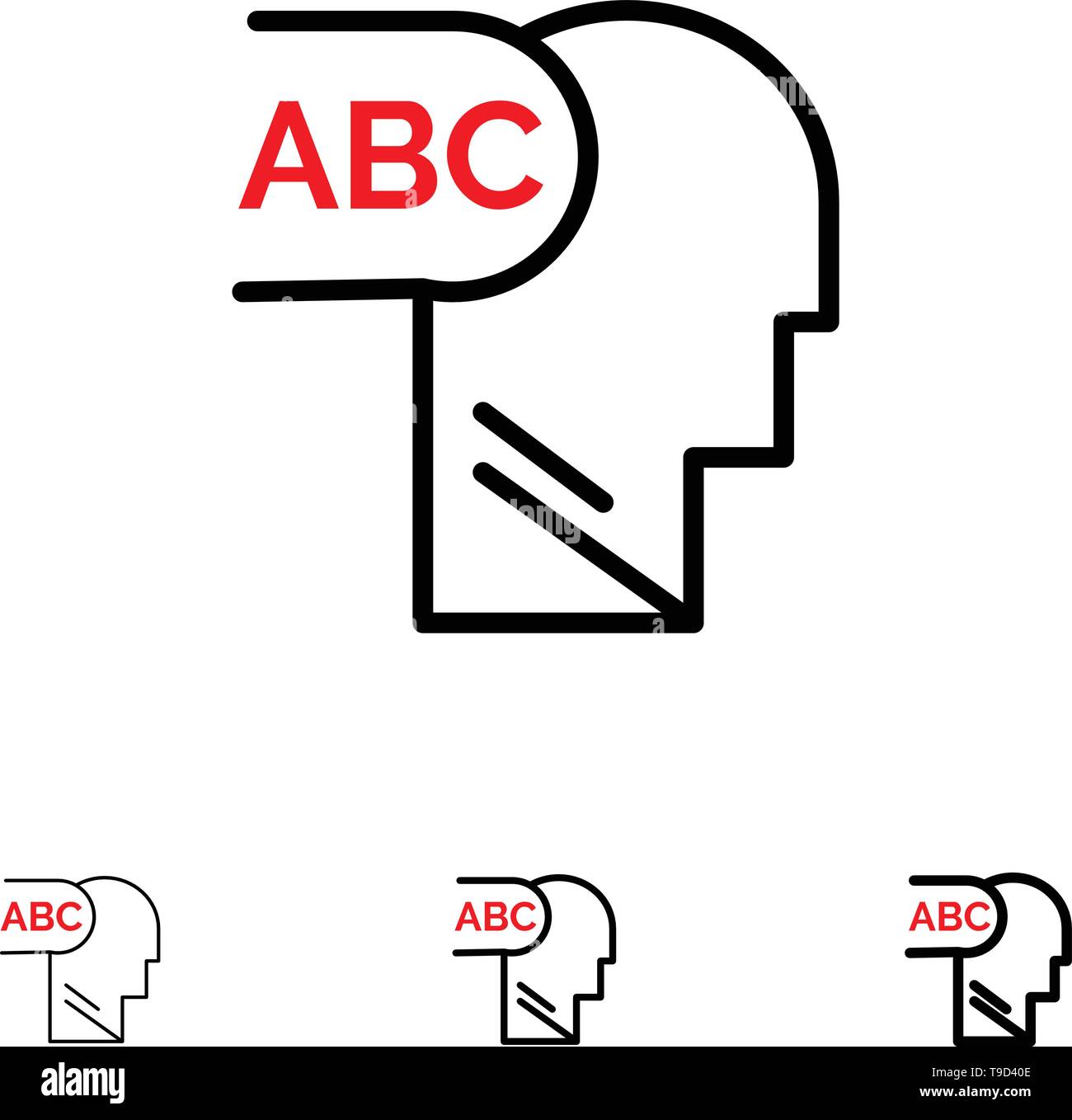 Elementary, Knowledge, Head Bold and thin black line icon set Stock ...