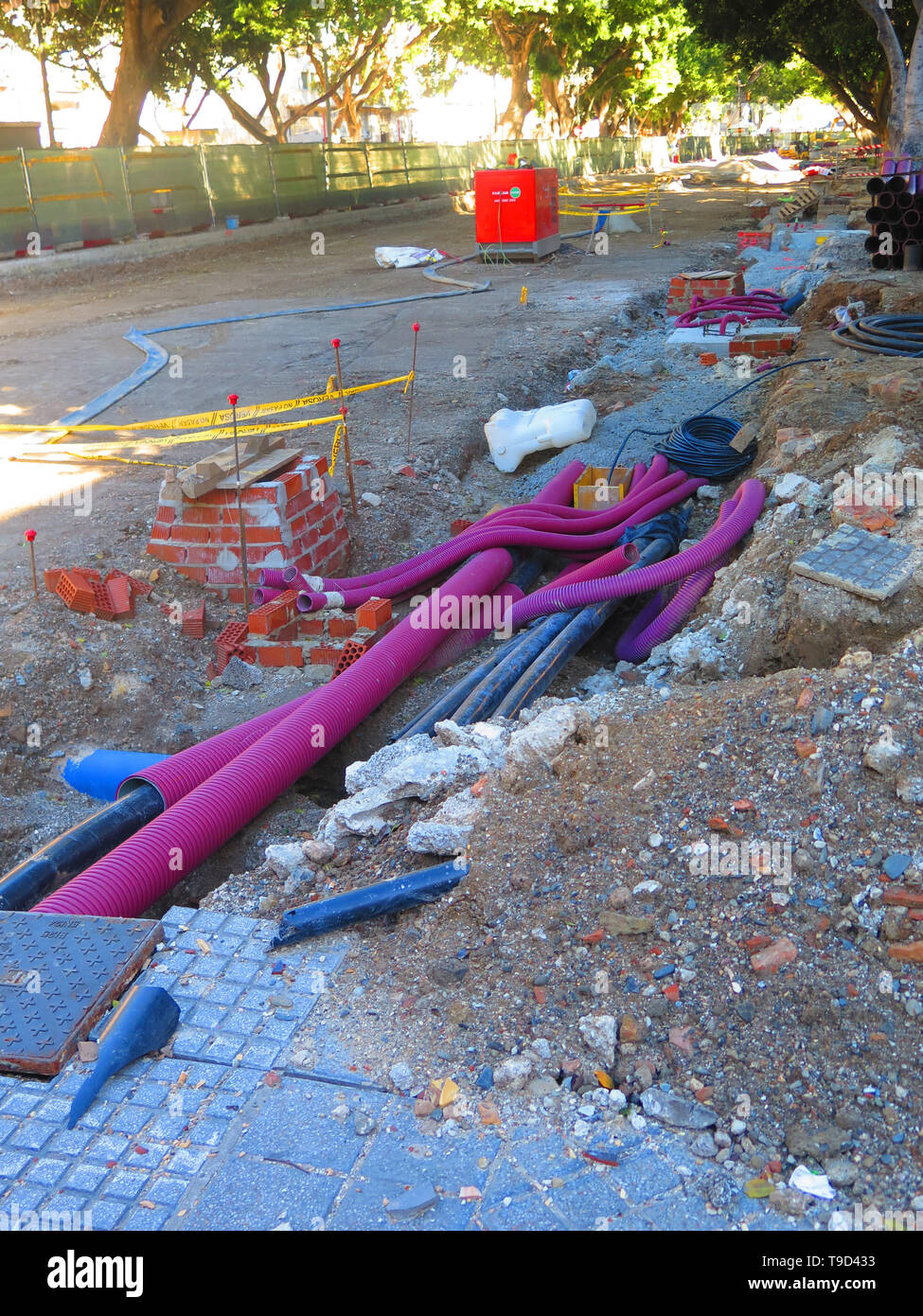 Plastic tubing at Malaga Metro construction site in central town Stock ...