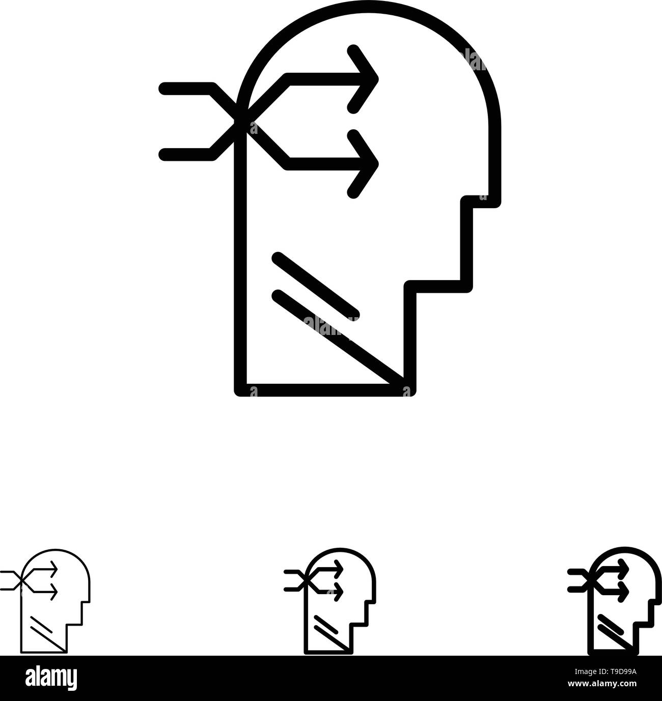 Mental hang, Head, Brian, Thinking Bold and thin black line icon set ...