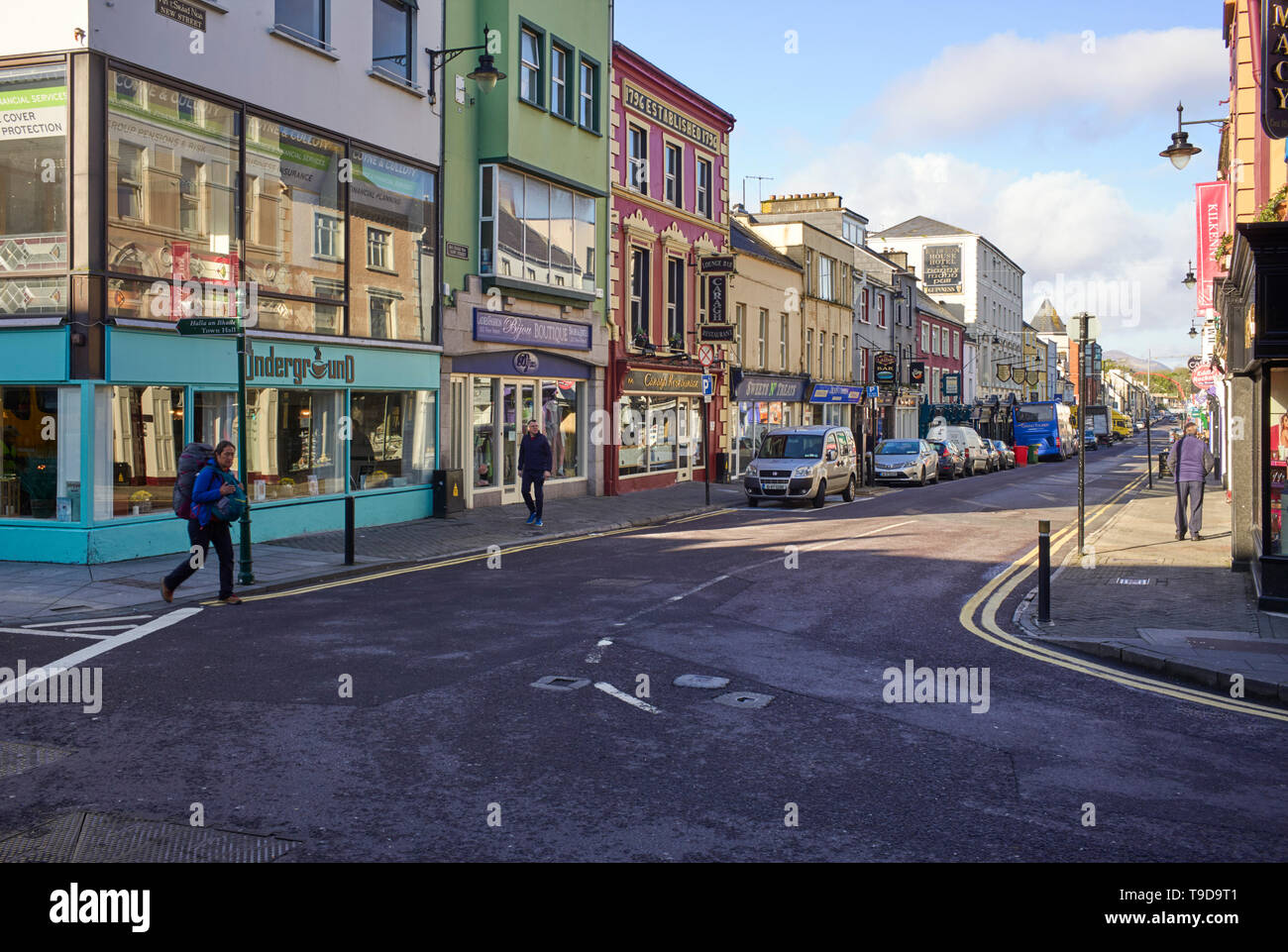 Looking down New Street with its local shops and restaurants, Killarney ...