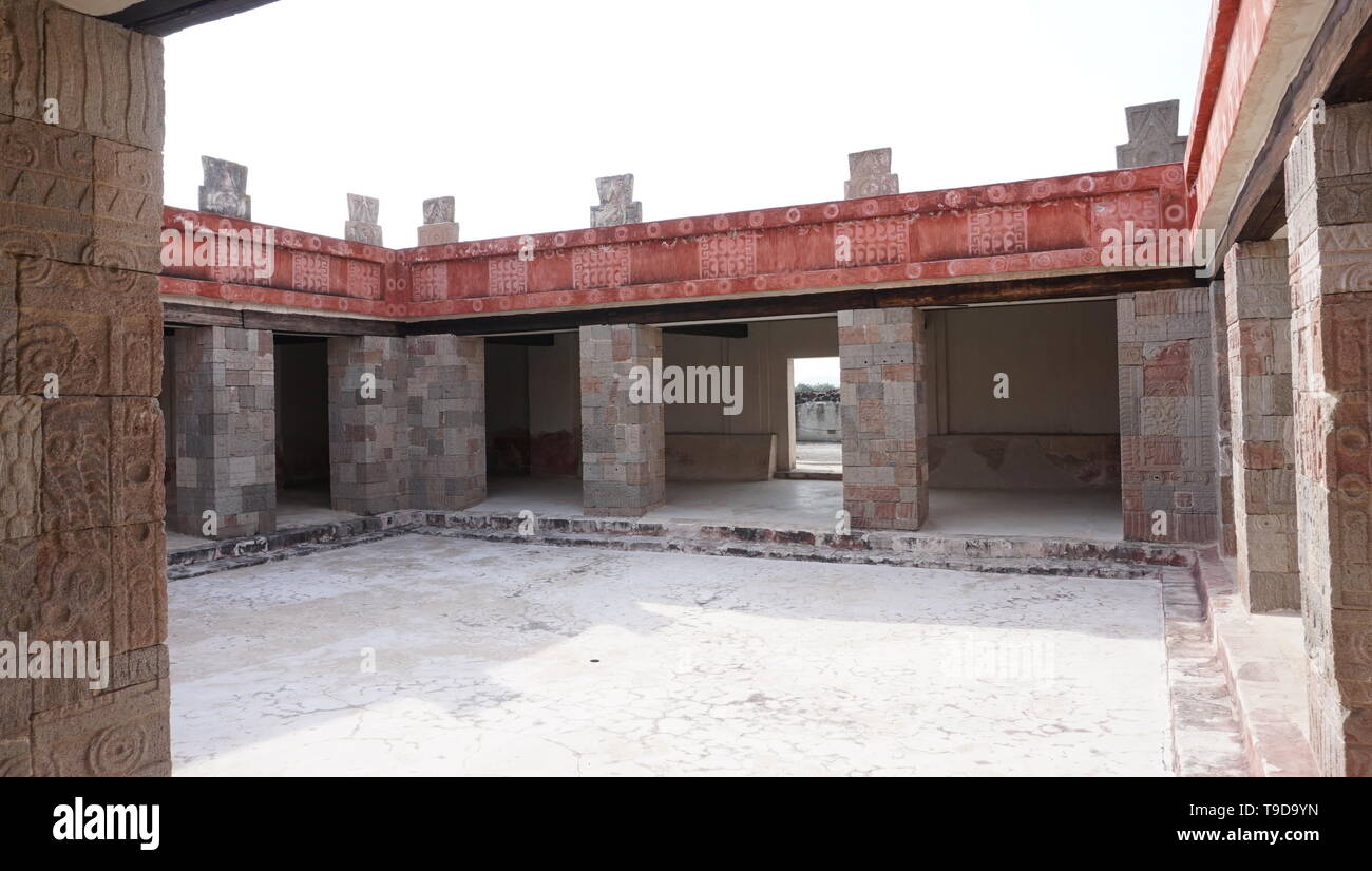 Courtyard of the Palace of Quetzalpapalotl at the pre-Columbian ruins ...