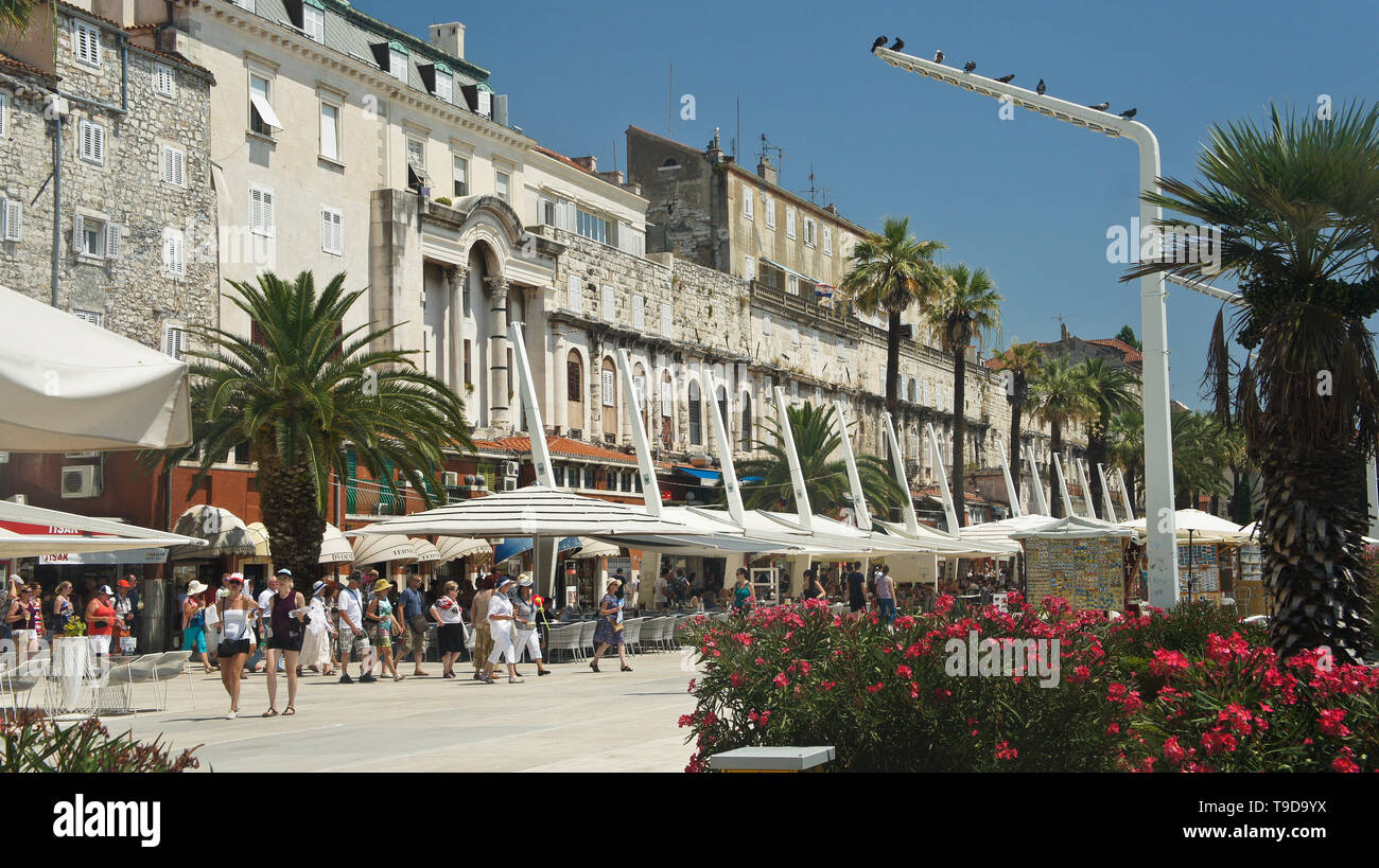 View of the Waterfront Promenade, street with houses and cafes in old ...