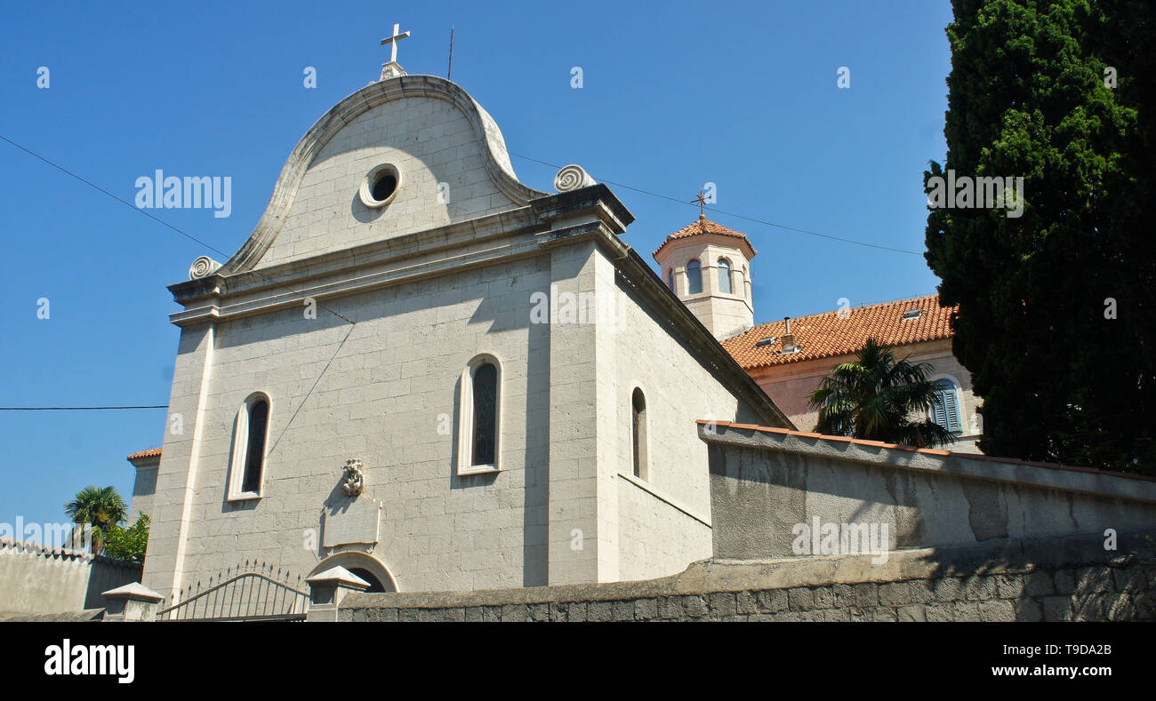 Stone church in the street of old town, beautiful architecture, sunny ...