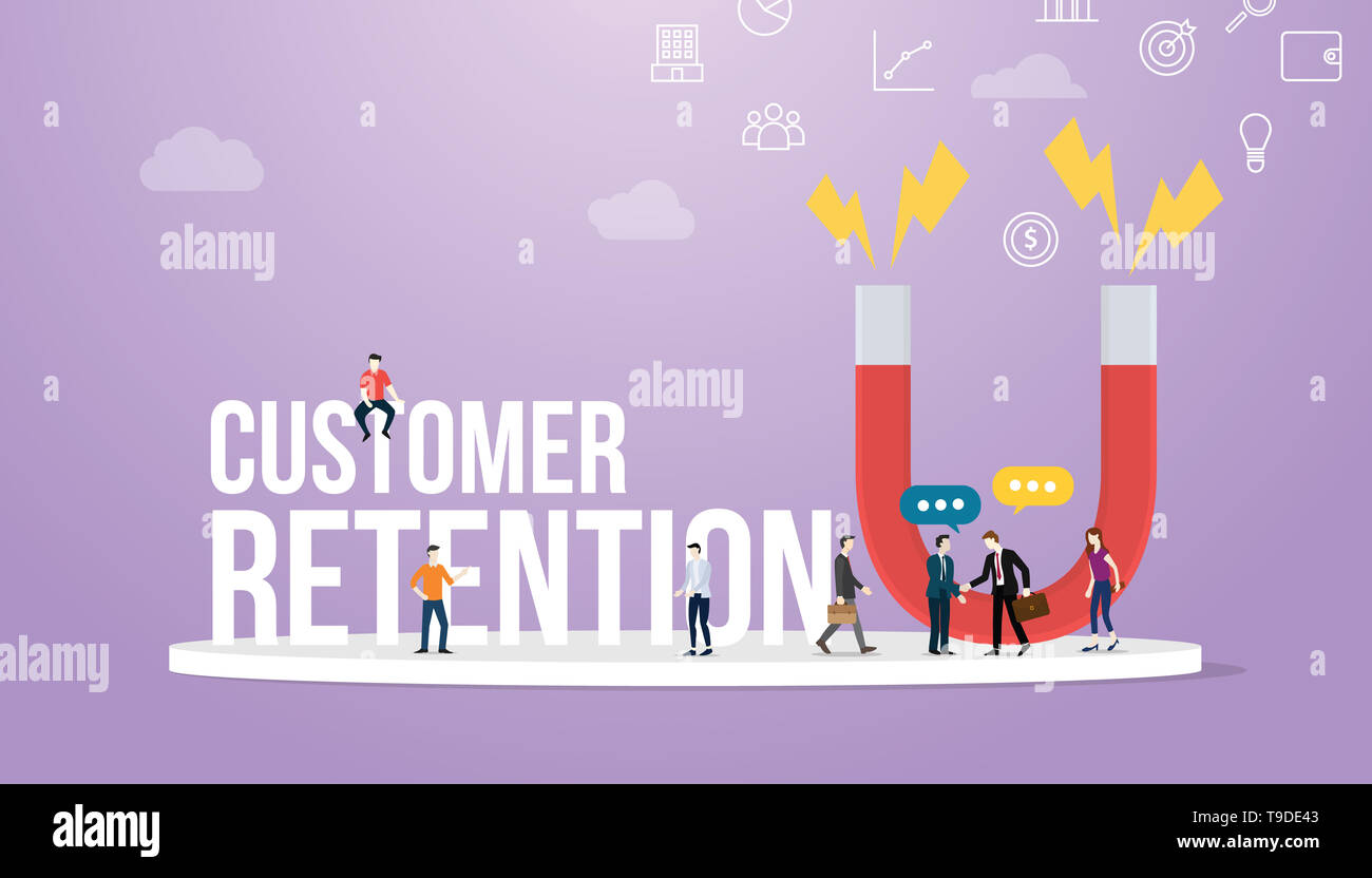 customer retention concept with big words and team people and big ...