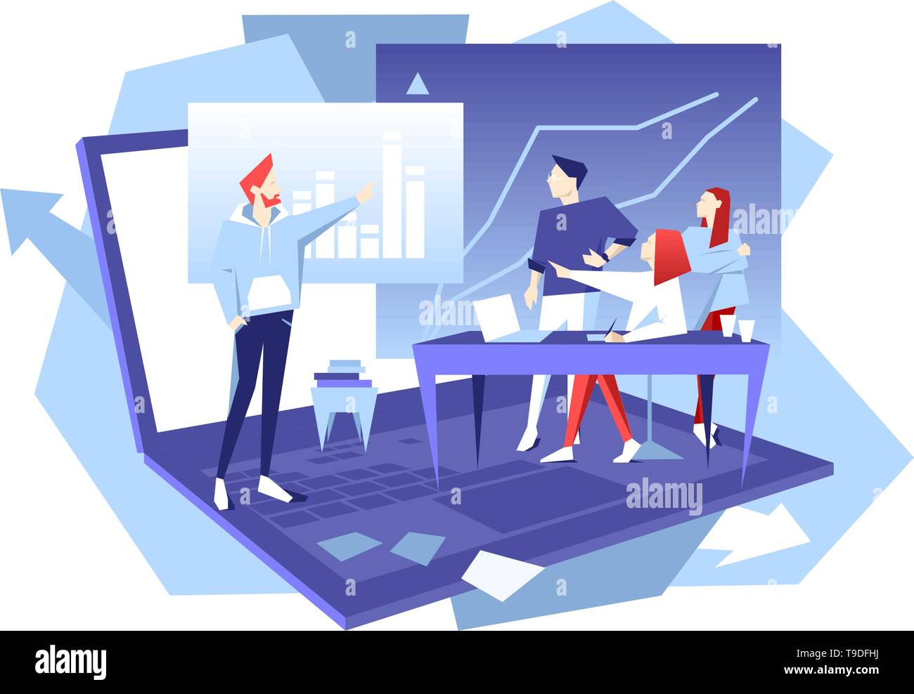 Teamwork discussion, analysis and planning, business presentation on ...