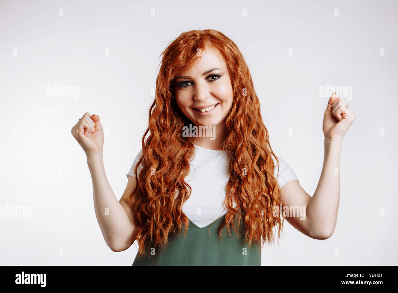 Emotions, facial expressions, success, victory concept. Caucasian ...