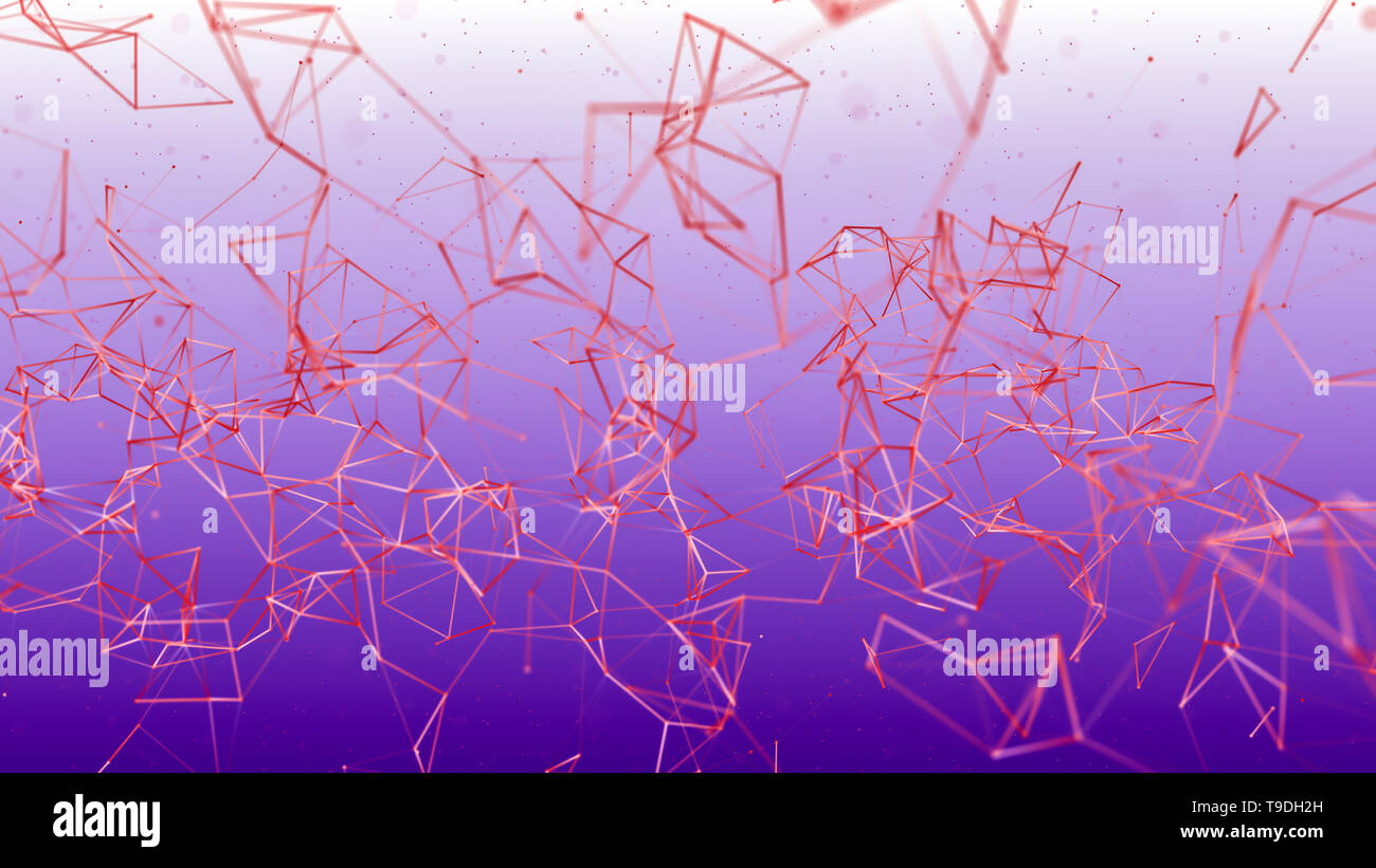 pink particles connected to each other on a purple. 3D rendering Stock ...
