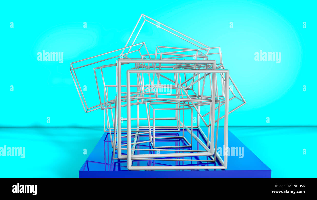 three-dimensional composition of hollow cubes. abstract. 3D rendering ...