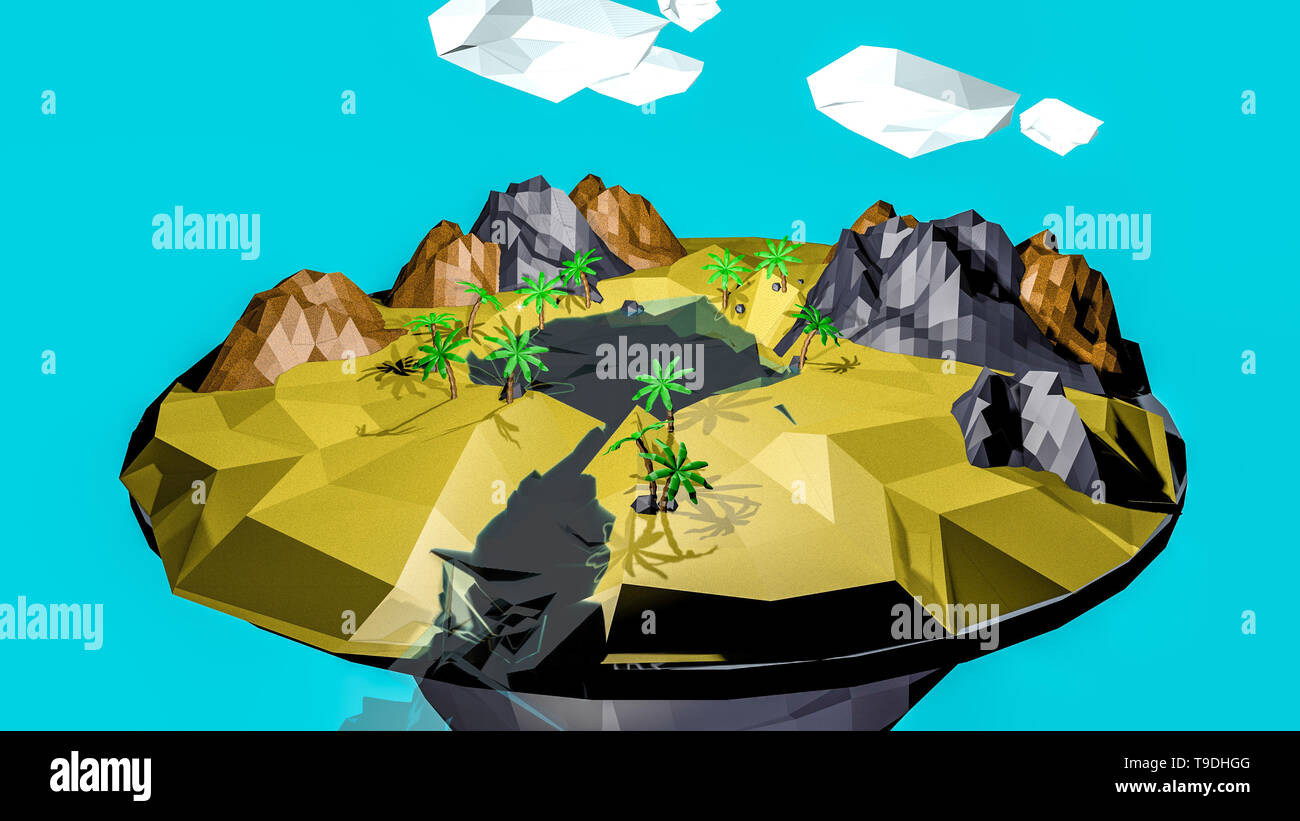 low poly desert landscape. an oasis. 3D rendering Stock Photo - Alamy