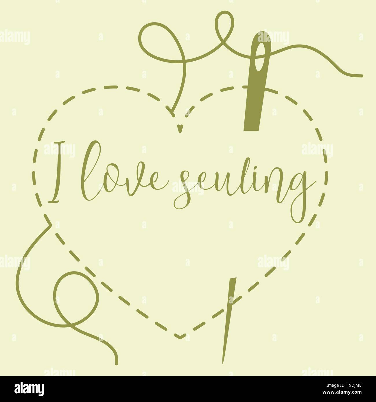 Vector illustration with heart stitches and needle with thread. Tools ...
