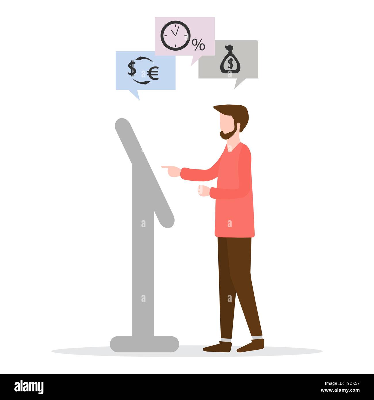 Vector illustration with man chooses bank transaction at the terminal ...