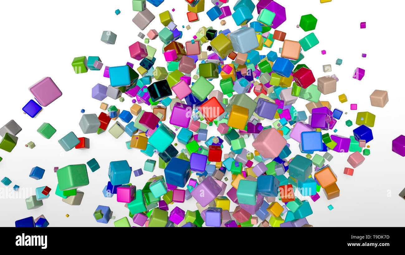 Multi-colored cubes on a white background. illustration. 3d rendering ...