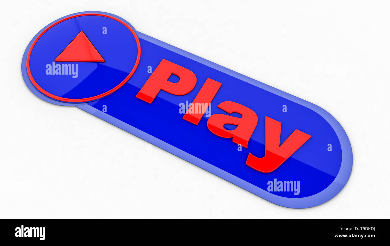 Blue glossy button on white background. illustration. 3d rendering ...